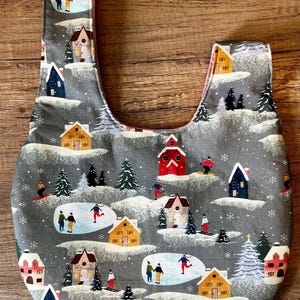 Snowy Winter Print Japanese Knot Small Project Bag With Pink Cotton ...