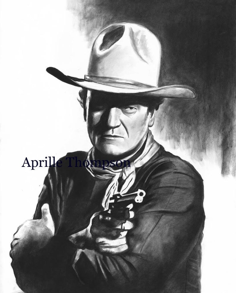 John Wayne Charcoal Print - Etsy