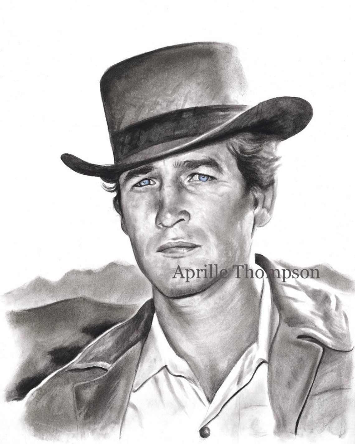Paul Newman Charcoal Print - Etsy