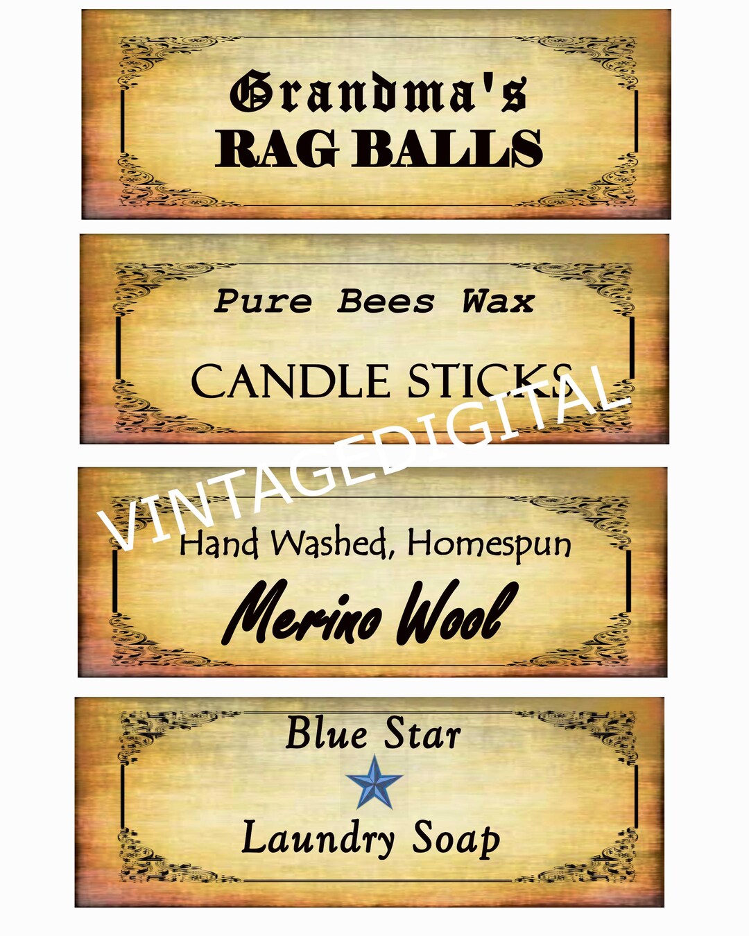 Vintage Primitive Dry Goods Labels Digital Image Art Download Printable ...