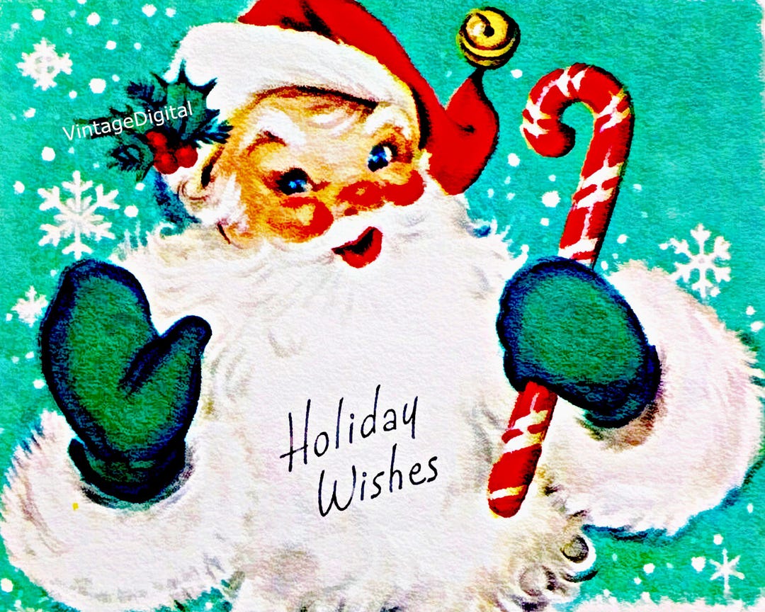 Vintage Santa Candy Cane Image: Printable Christmas Clipart (digital ...