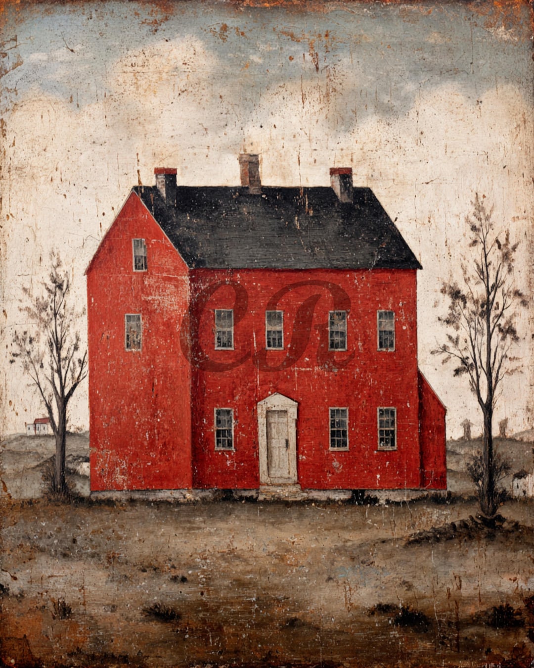 Vintage Primitive Colonial Red Saltbox House Digital Download Image ...