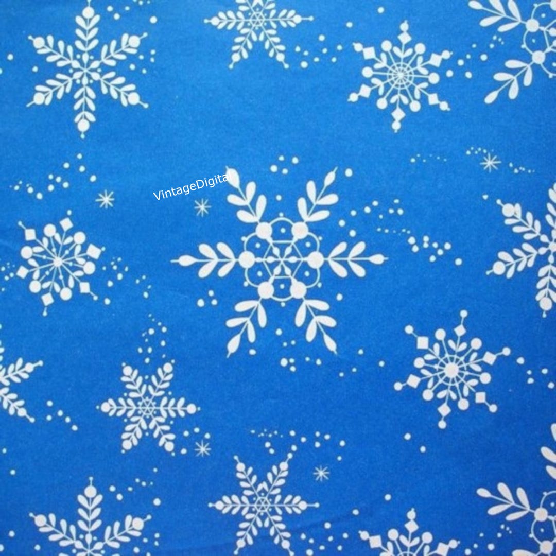 Vintage Christmas Blue Wrapping Paper With Snowflakes Digital Image ...