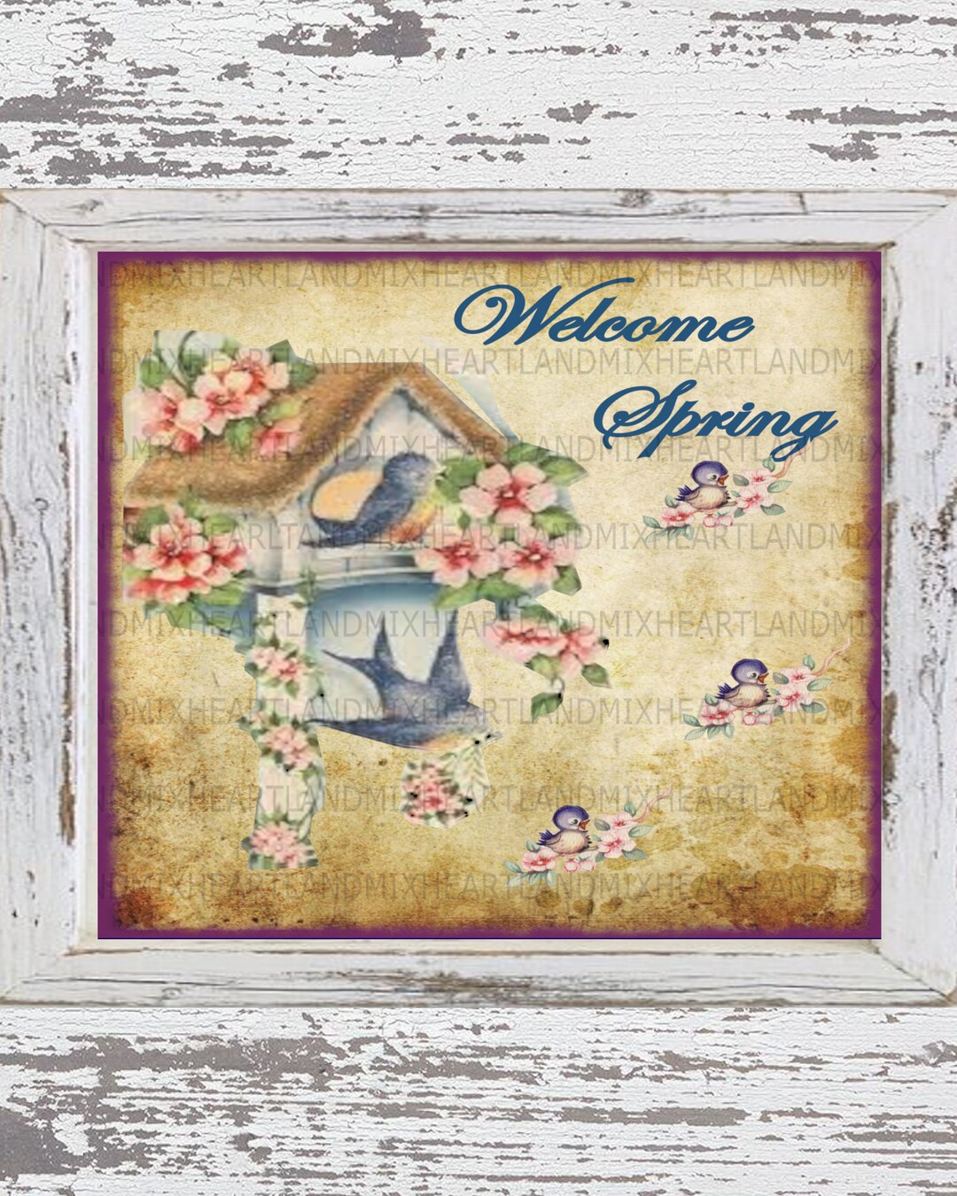 Antique Vintage Floral Welcome Spring Digital Image Illustration ...
