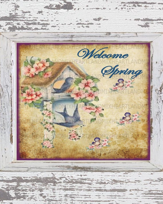 Antique Vintage Floral Welcome Spring Digital Image | Etsy