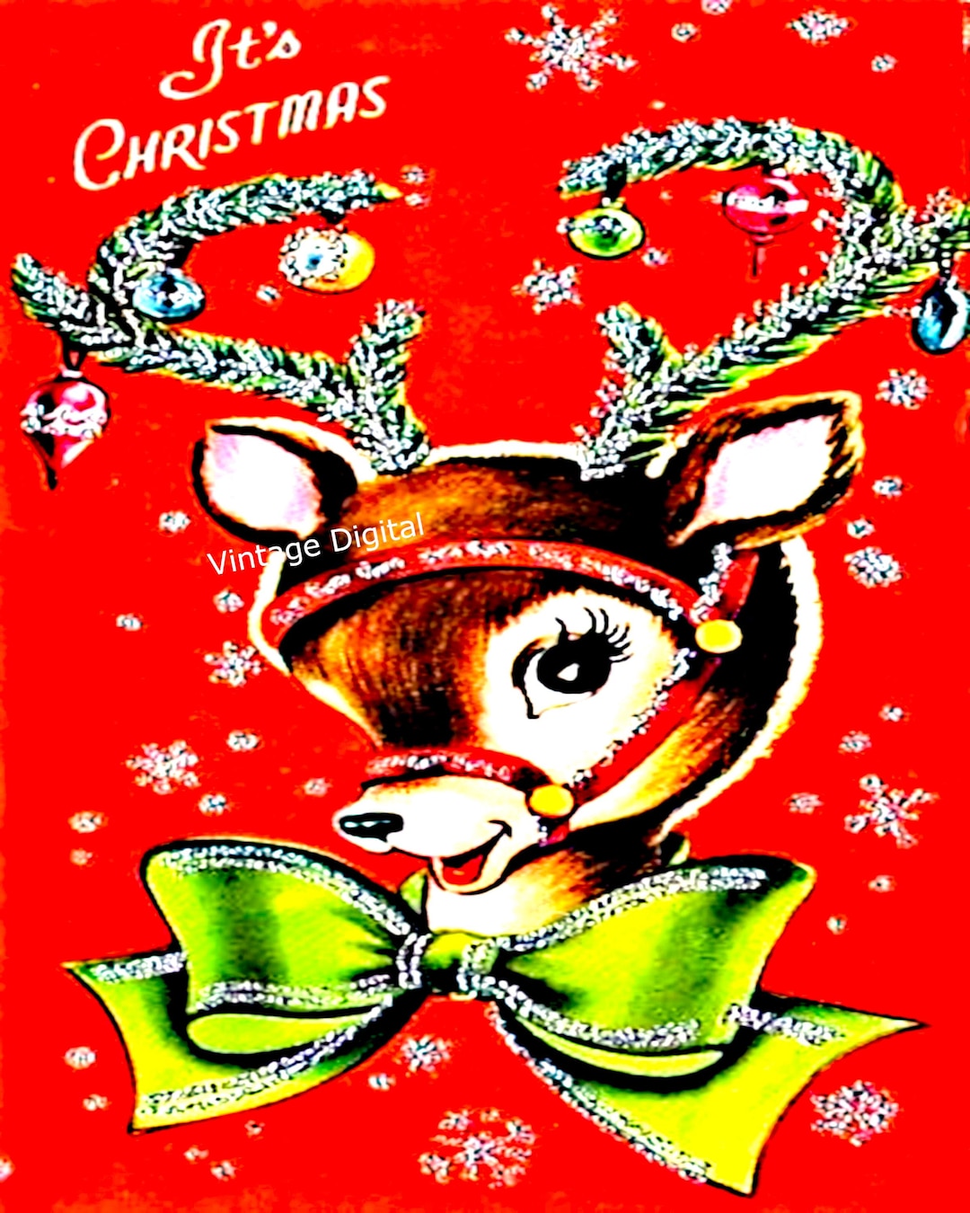 Glitter Reindeer Christmas Image Digital Download Printable - Etsy