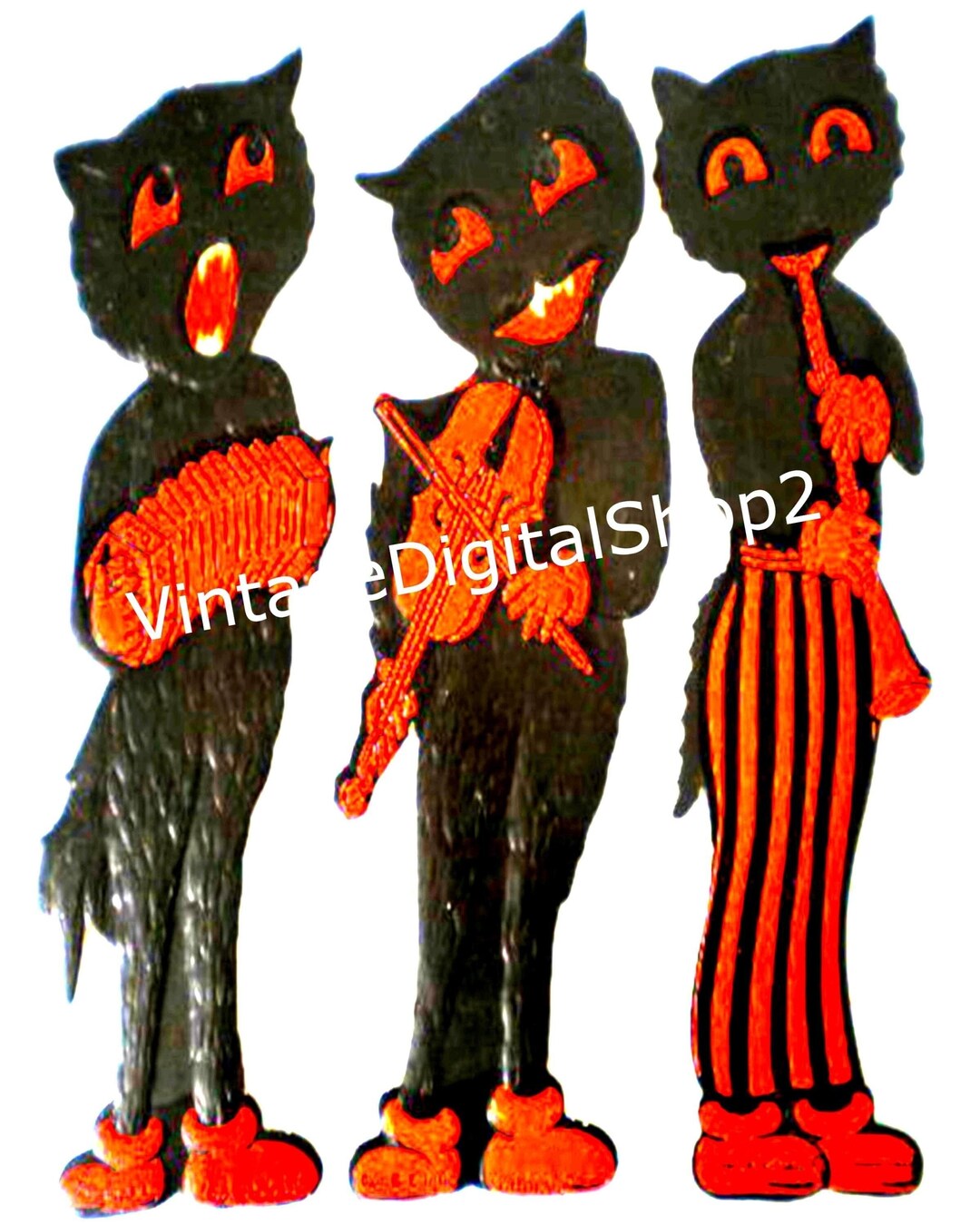 Vintage Beistle Halloween Musical Black Cats TWO Vintage Digital Image ...