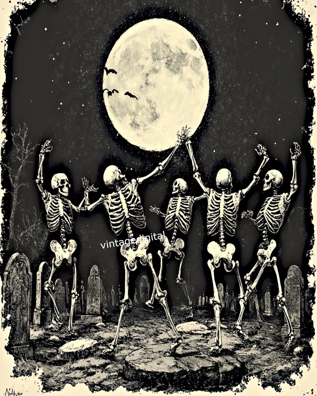 Vintage Halloween Skeleton Dance Digital Image: Printable Cards/tags ...