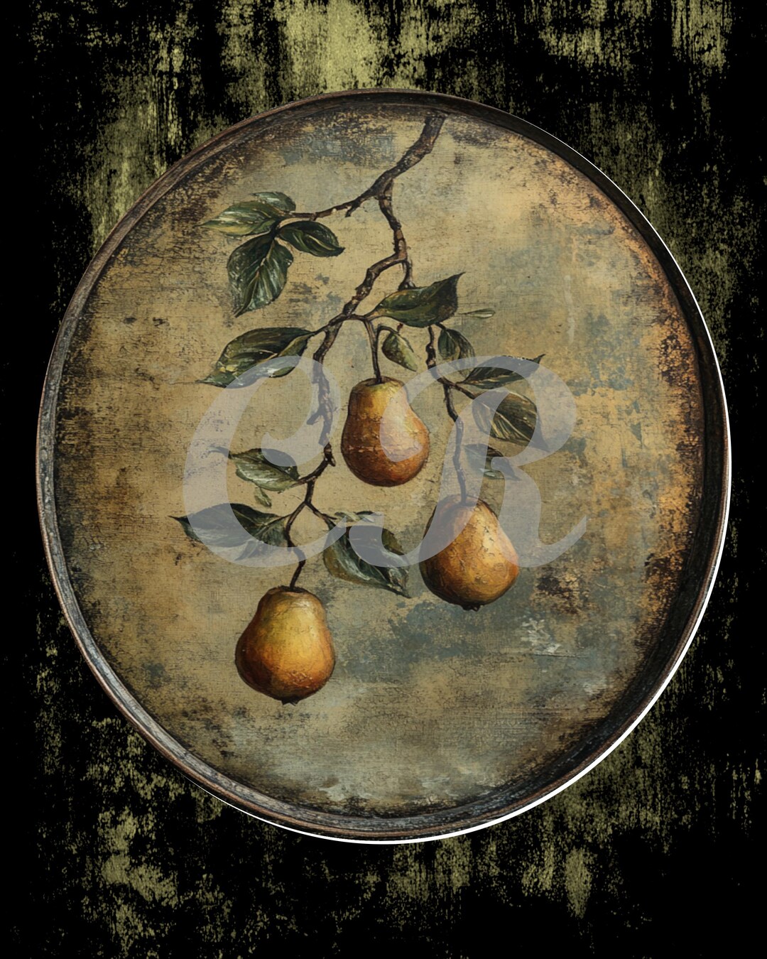 Vintage Primitive Aged Antique Pear Painted Tray Digital Download ...