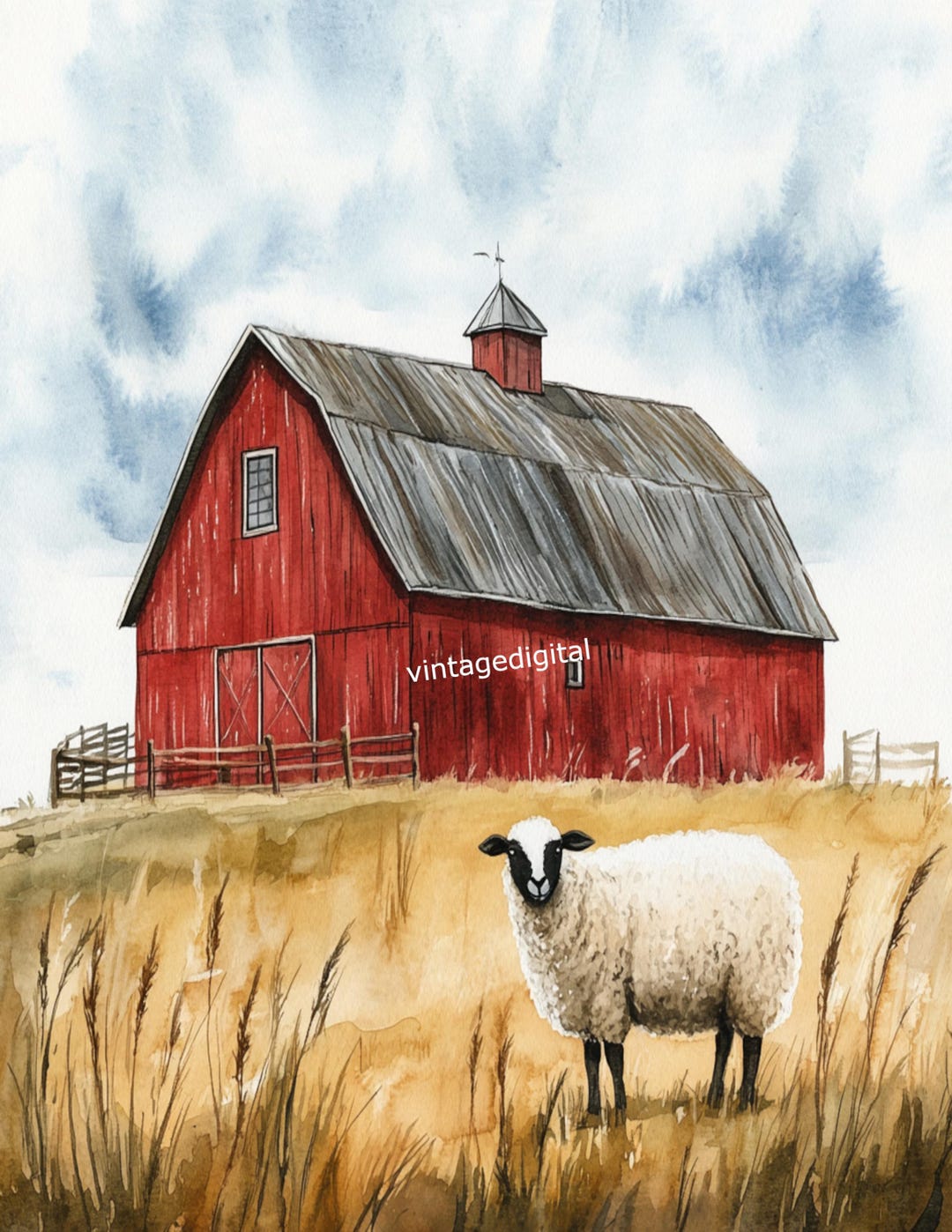 Red Barn Sheep Decoupage Rice Paper: A4 DIY Craft Image - Etsy