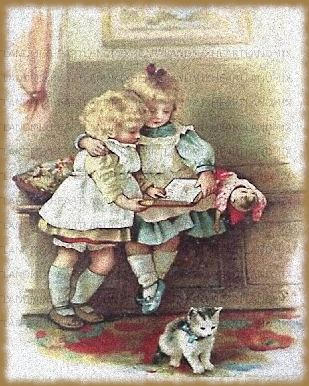 Vintage Sisters Reading Digital Graphic Art Image Download Printable - Etsy