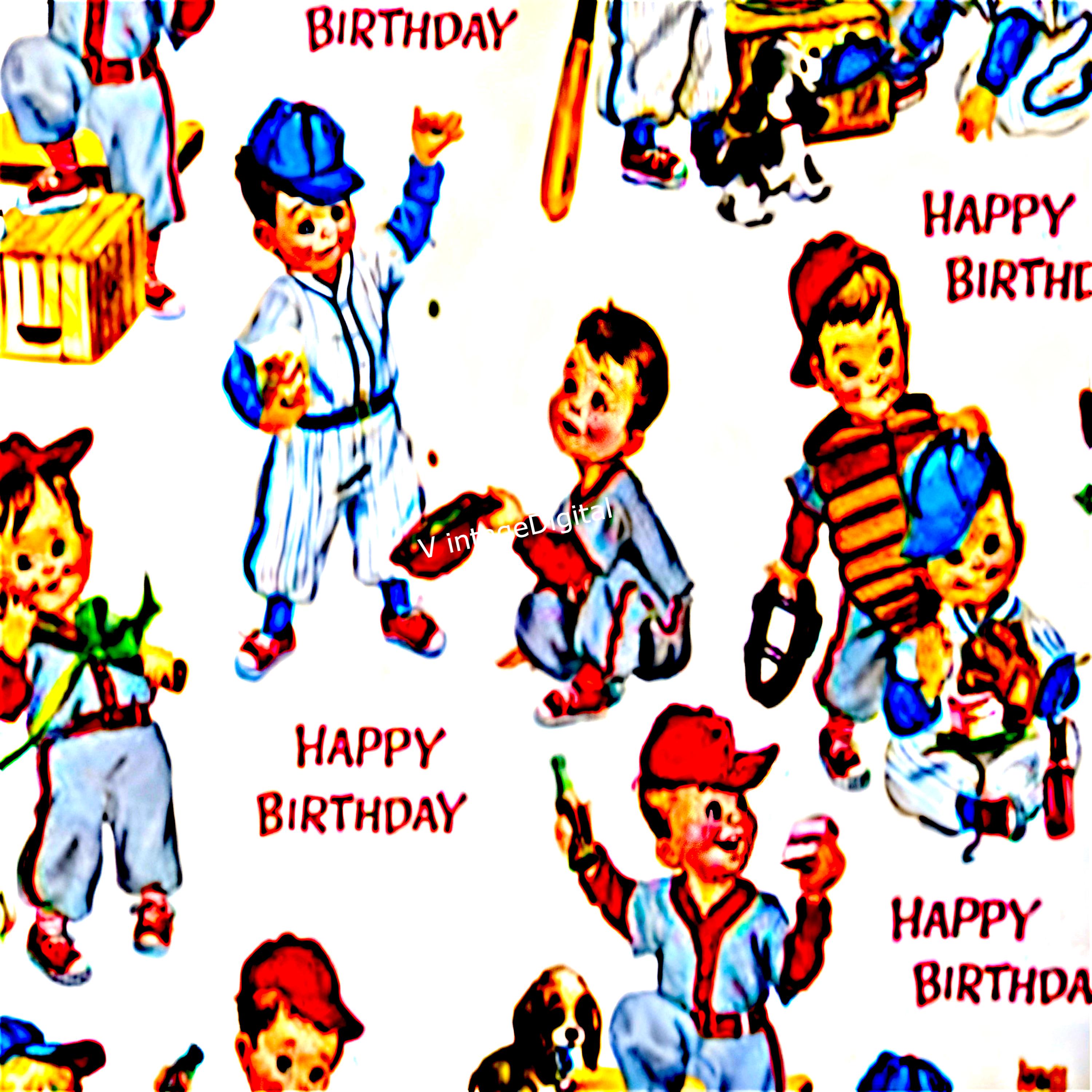 Birthday Wrapping Paper Juvenile Boys Vintage Digital Image Download - Etsy
