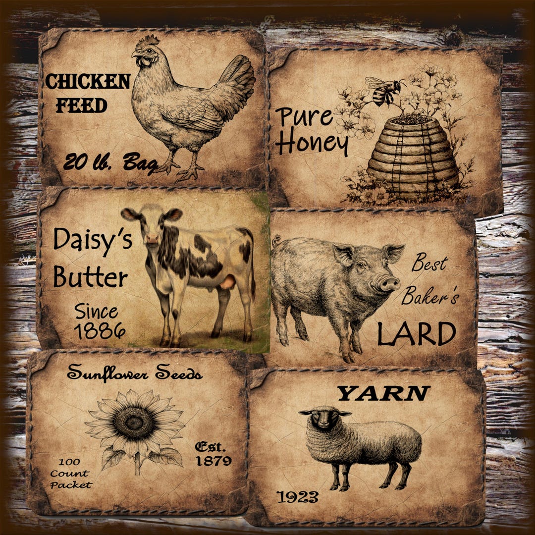 Vintage Farmhouse Primitive Labels for Journaling, Scrapbooking, Cards ...