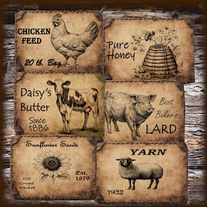 Vintage Farmhouse Primitive Labels for Journaling, Scrapbooking, Cards ...