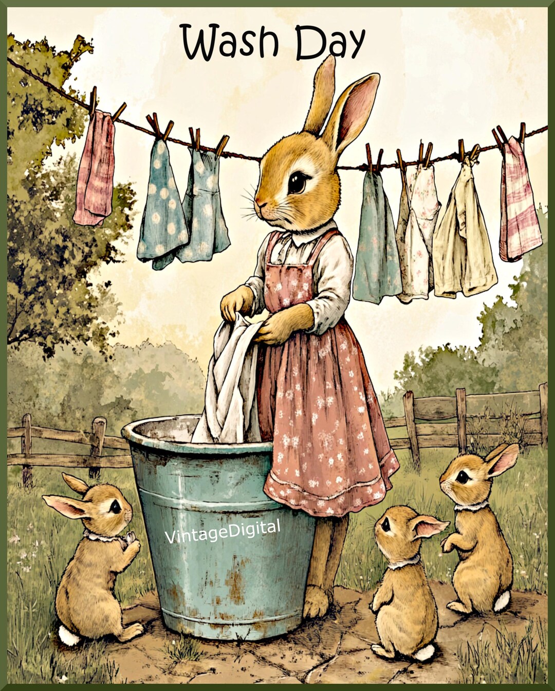 Vintage Wash Day Art Print: Farmhouse Laundry Room Decor Digital ...
