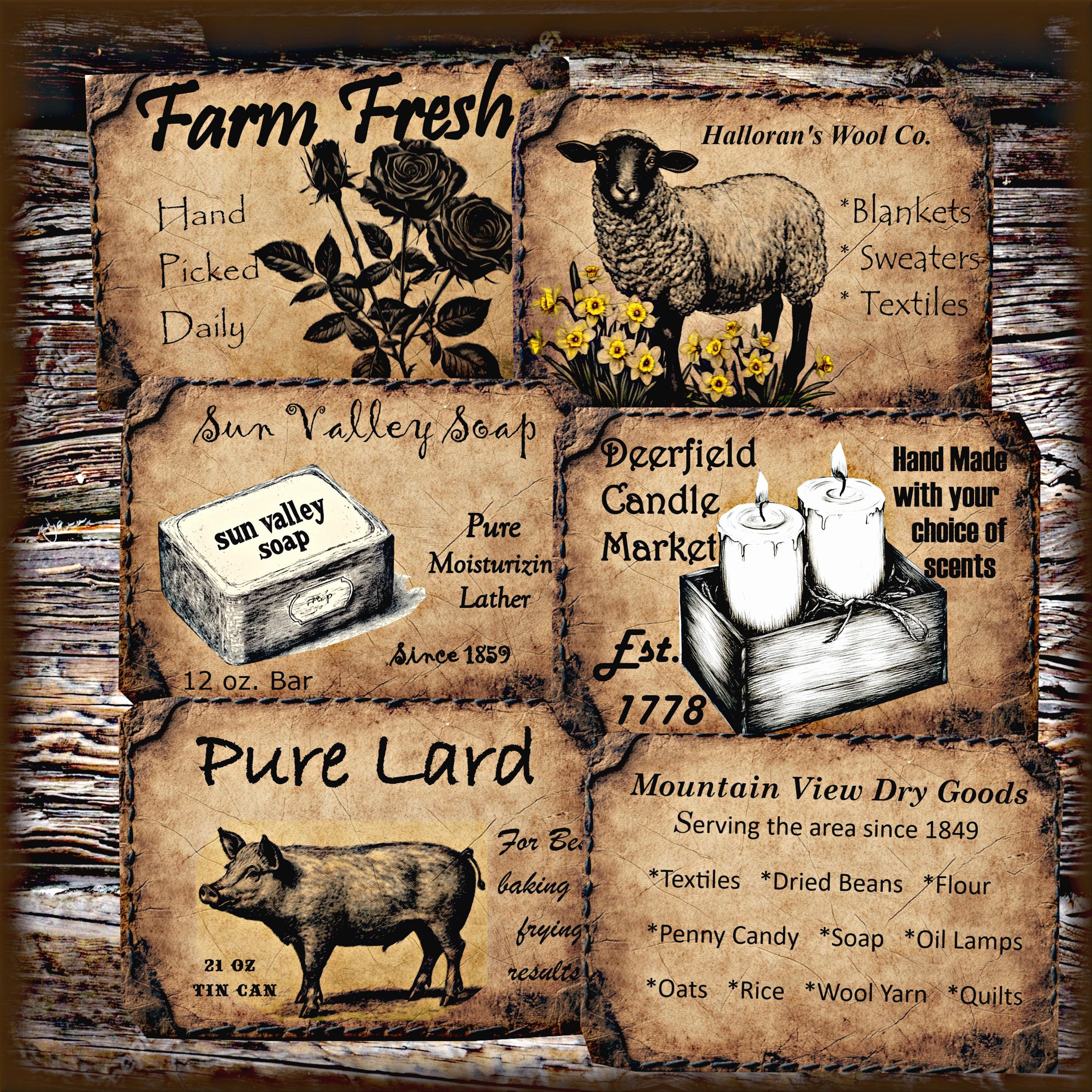 Vintage Farmhouse Pantry Labels: Rustic Digital Art (digital Download ...