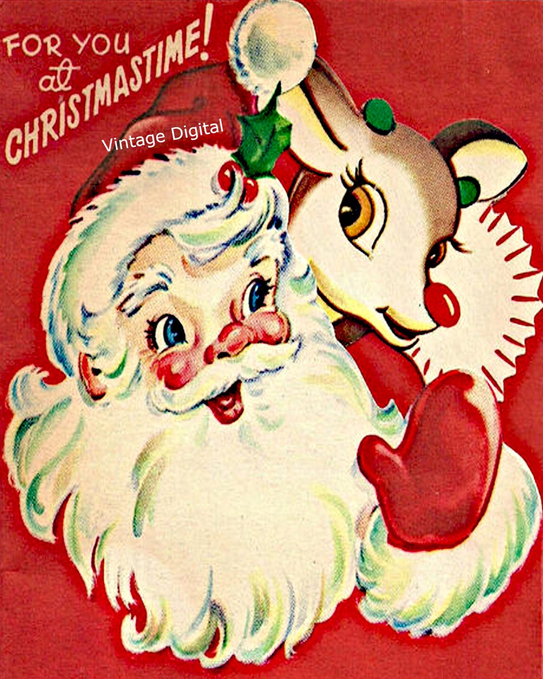 Vintage Rudolph and Santa Christmas Image (digital Download) - Etsy