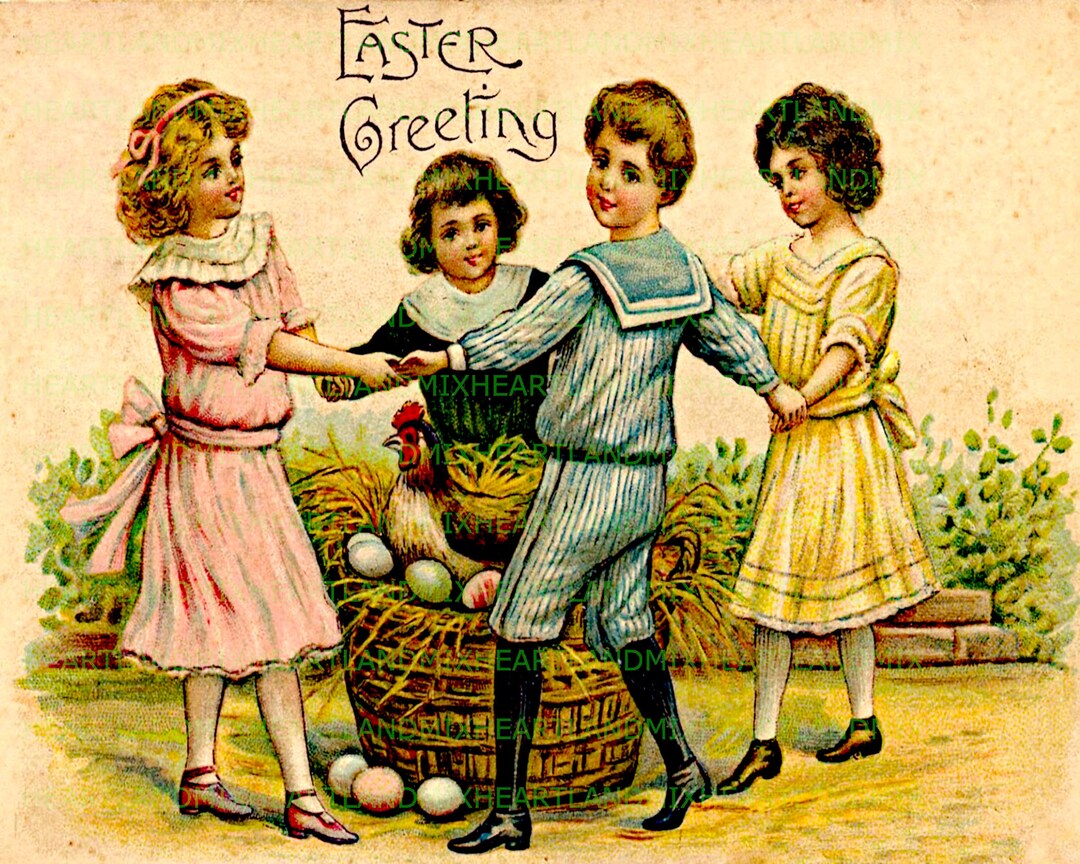 Vintage Children at Easter Wall Art Image Download Printable - Etsy