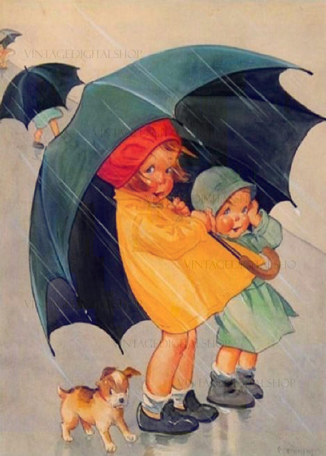Vintage Digital Image Download Printable Spring Rain Art Deco Era - Etsy