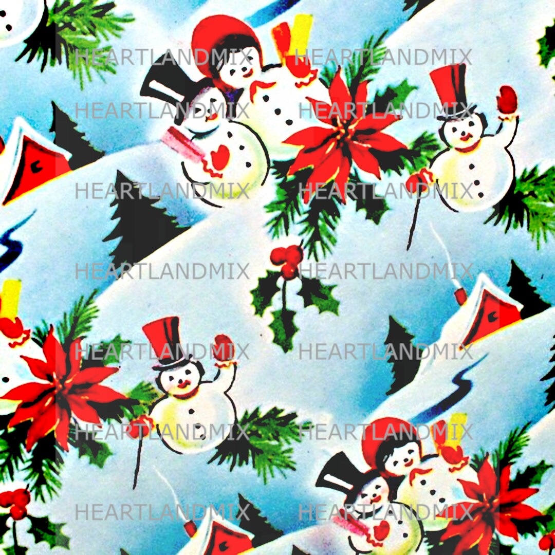Snowmen Vintage Christmas Paper Digital Image Wallpaper Download ...