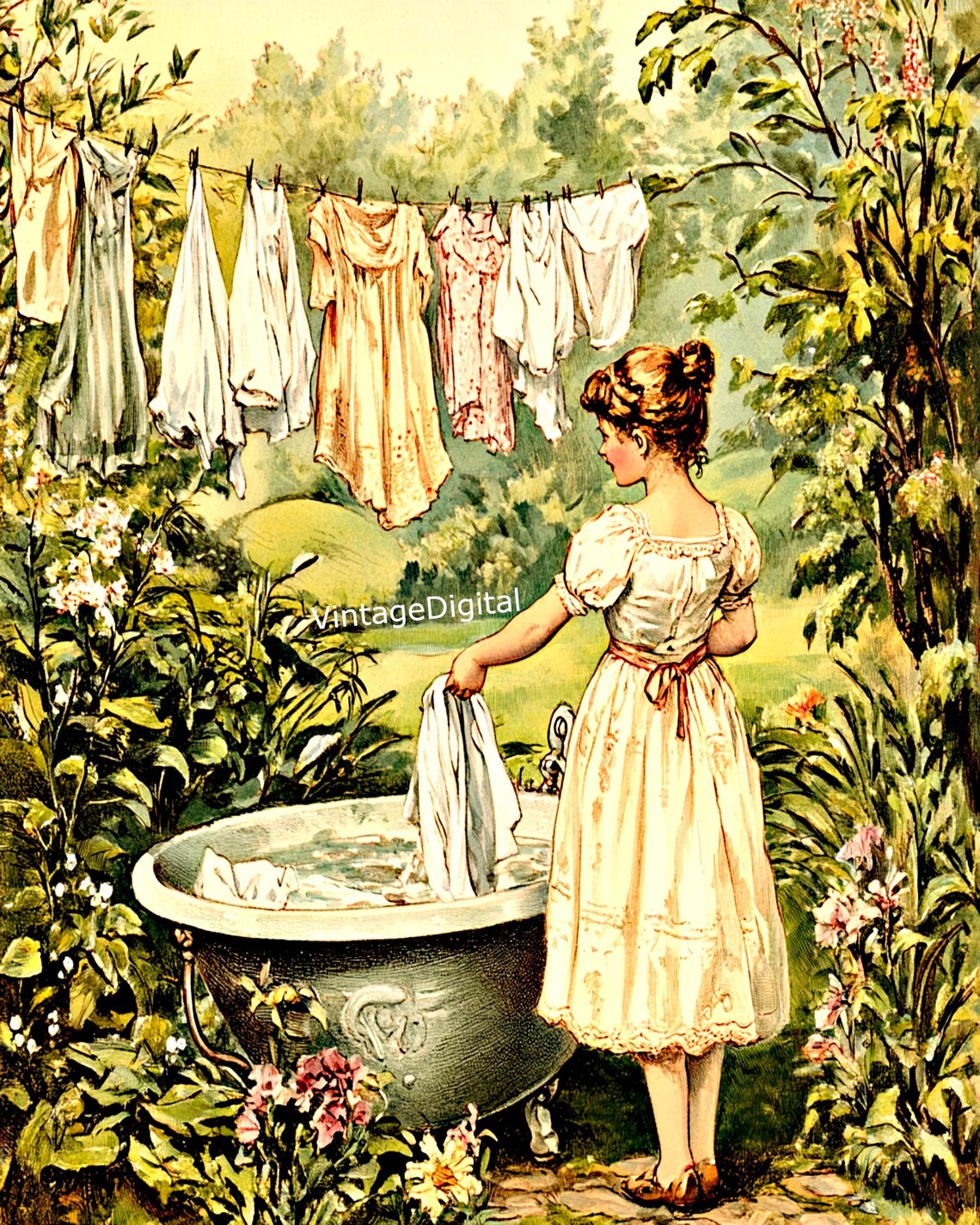 Vintage Wash Day Laundry Illustration Vintage Digital Wall Art Download ...
