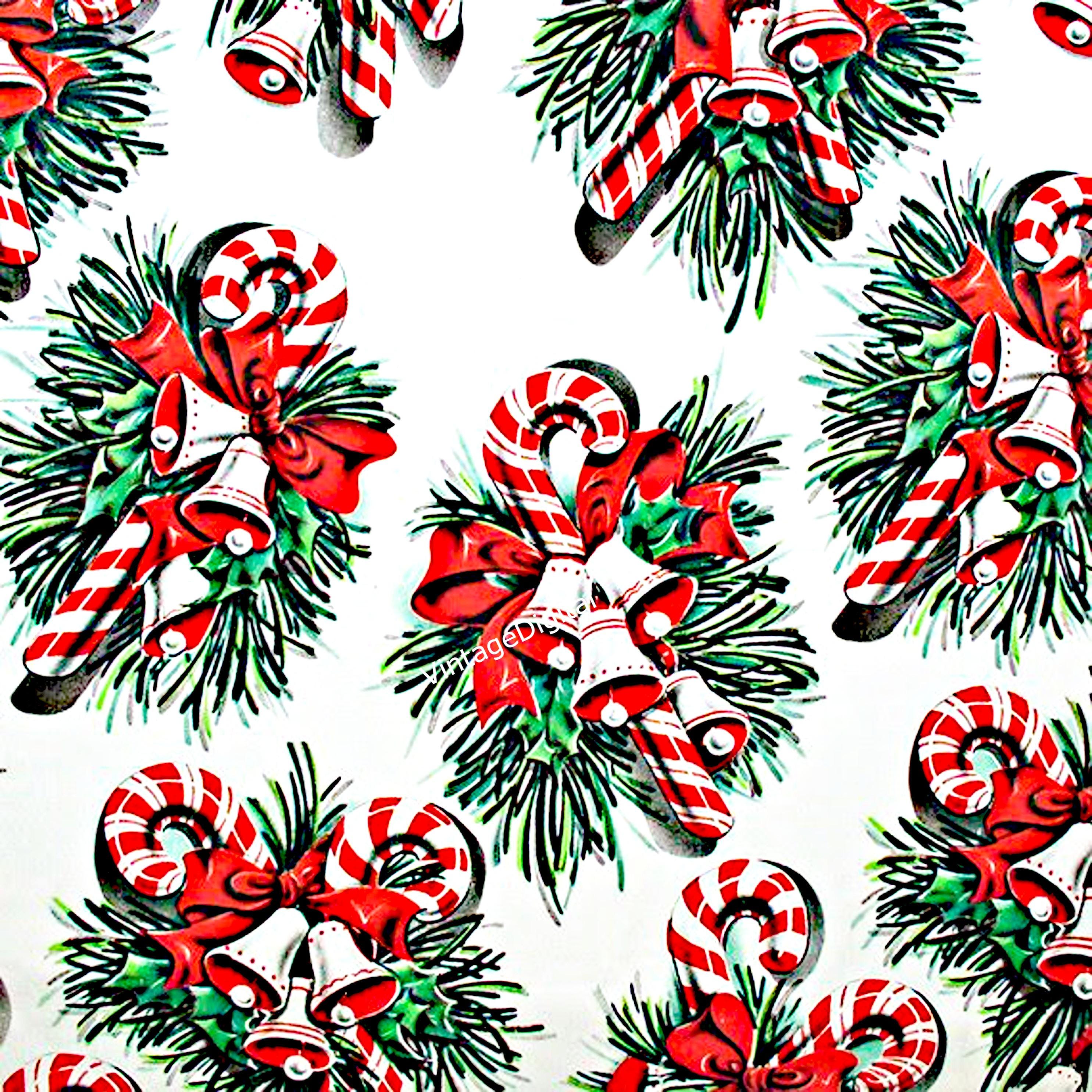 Candy Cane Vintage Christmas Paper Wallpaper Digital Image Download ...