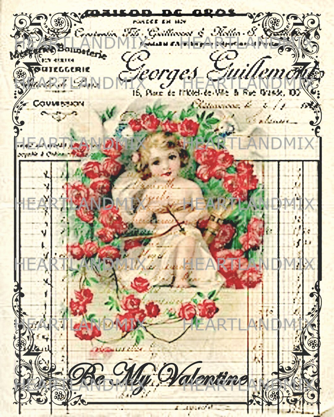 Shabby French Valentine Card Cupid Download Printable Image - Etsy