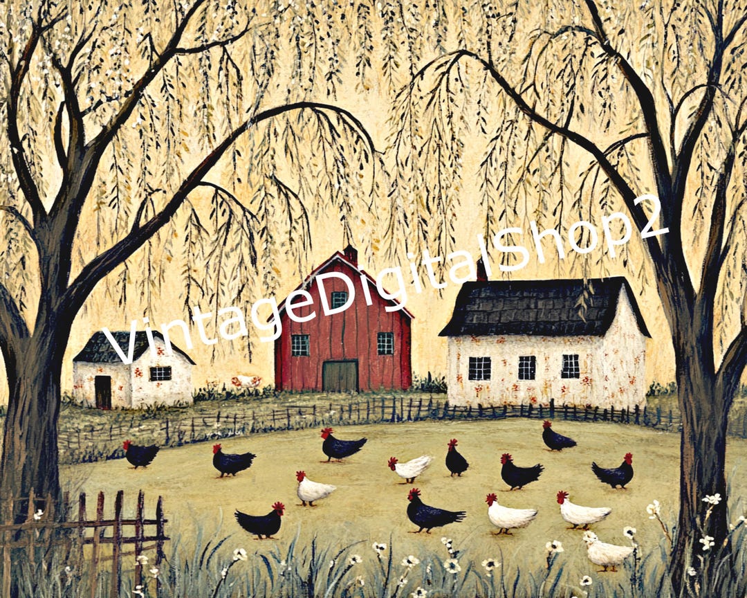Primitive Folk Art Americana Colonial Chicken Farm Art/tags/labels ...
