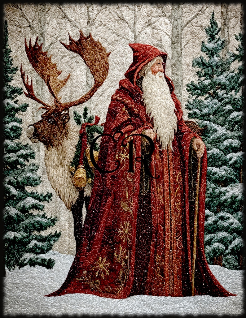 Vintage Christmas Old World Santa Claus' Reindeer Canvas Print ...