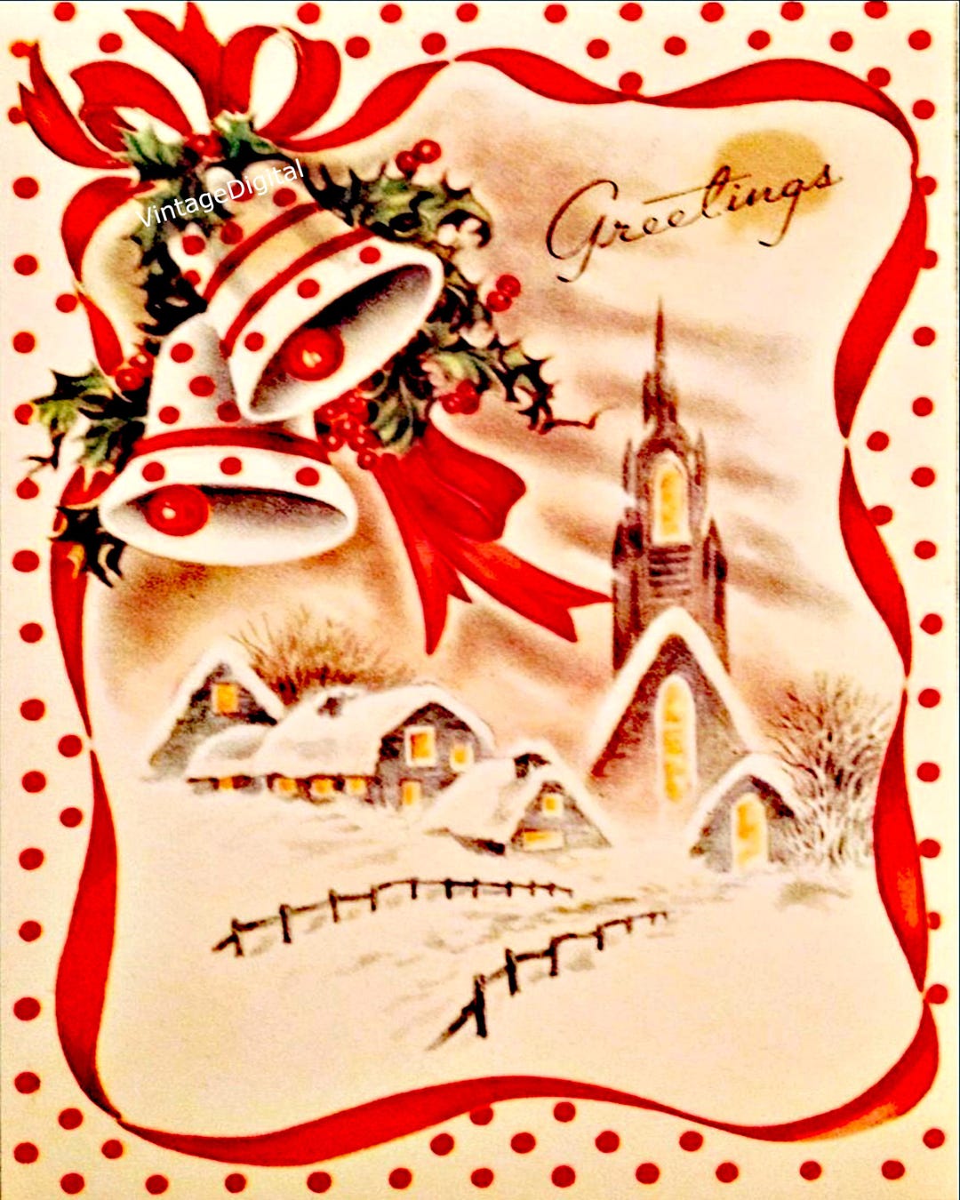 Vintage Christmas Scene Bells Card/gift Tags/scrapbooking/transfer ...