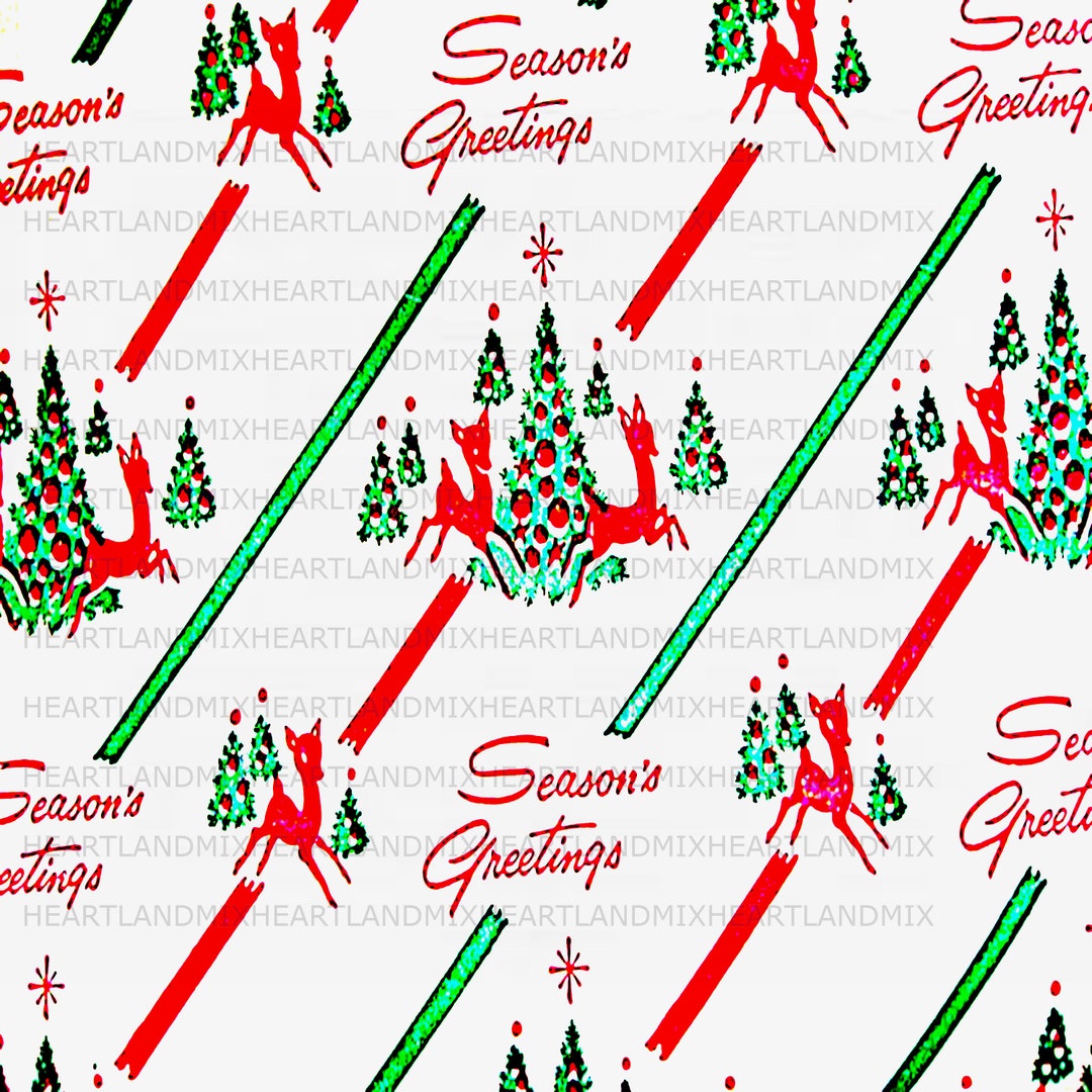Retro Christmas Wrapping Paper Vintage Christmas Trees Digital Image ...