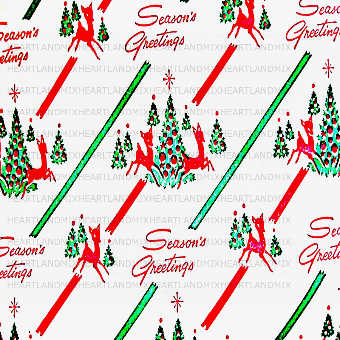 Retro Christmas Wrapping Paper Vintage Christmas Trees Digital Image ...