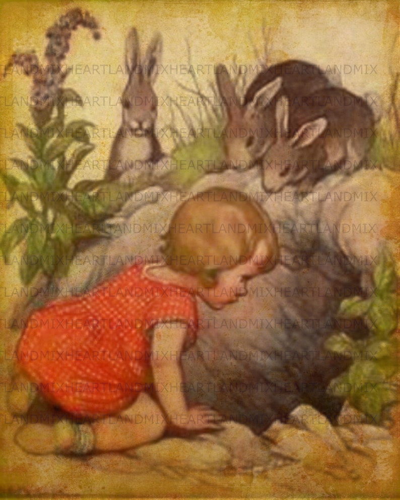 Vintage Child Looking in Rabbit Den Illustration Digital - Etsy