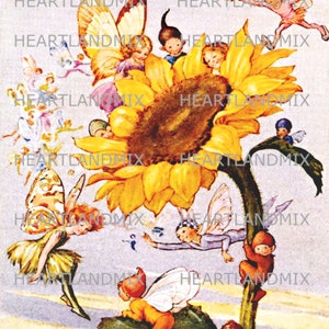 Vintage Fairy Sunflower Fall Digital Graphic Image Download Printable ...