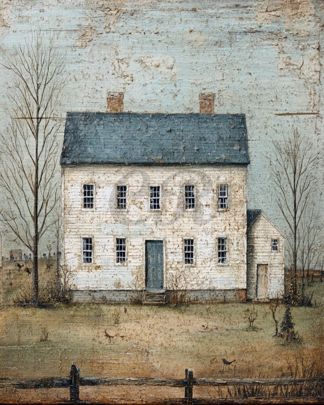 Vintage Primitive Colonial Folk Art Saltbox House Printable Digital ...