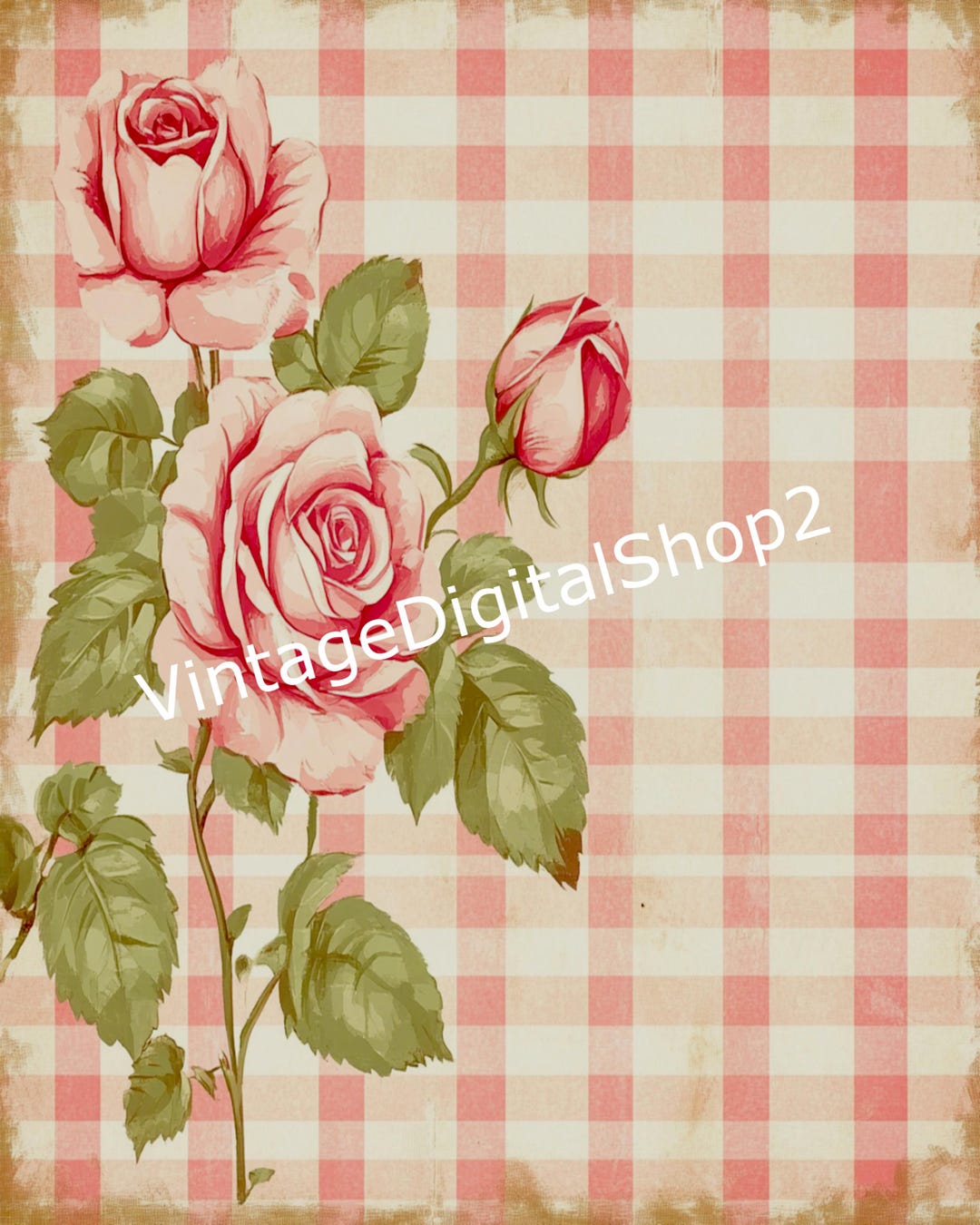 Vintage Farmhouse Pink Roses Floral Print Wall Art Graphic Download ...