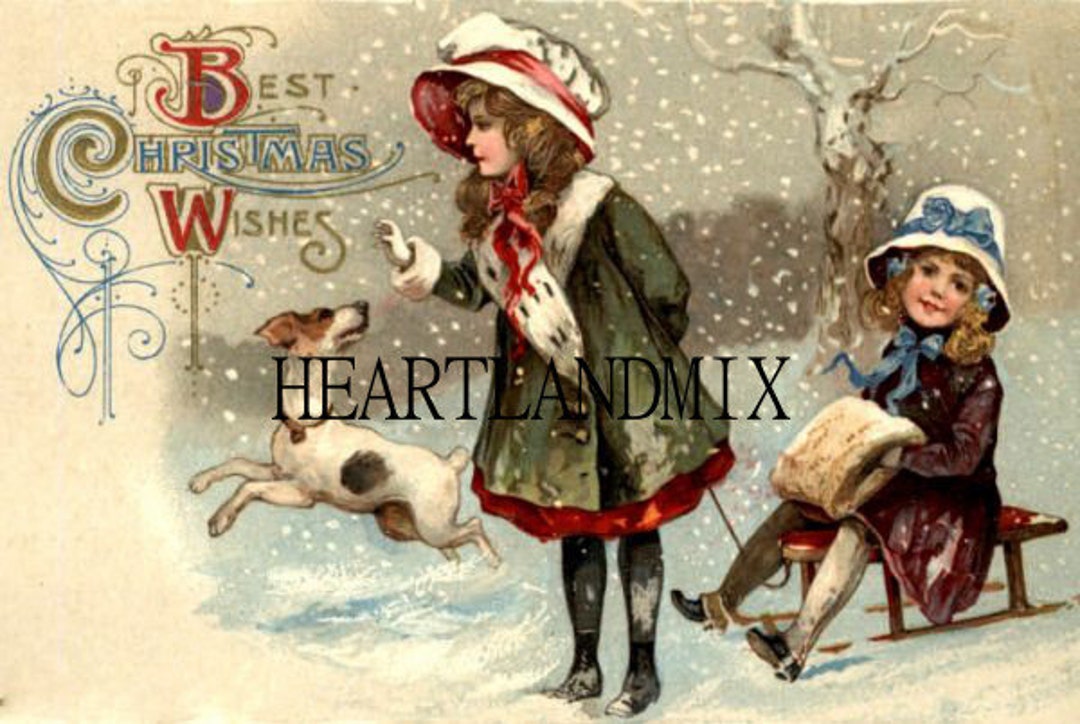 Antique Victorian Vintage Children Christmas Wall Art Image - Etsy