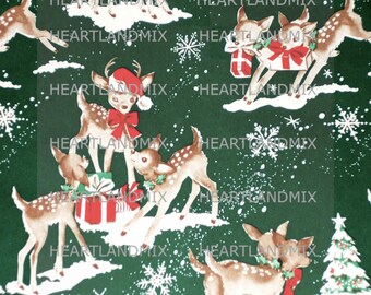 Vintage Retro Holiday Christmas Wrapping Paper Digital Image Reindeer ...