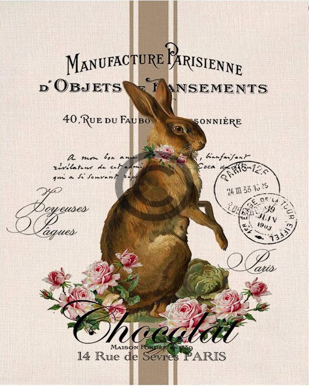 French Rabbit Digital Image Art Graphic Downloadable Printable Image ...