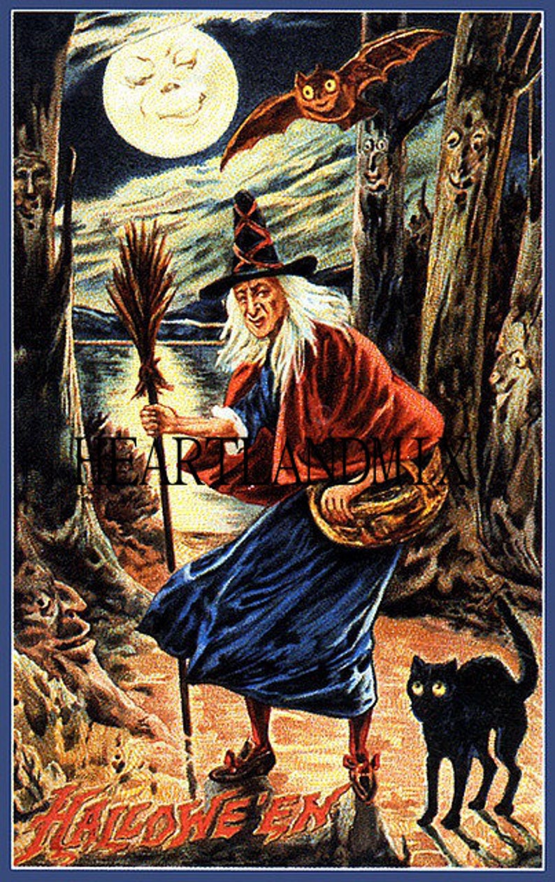Halloween Witch Vintage Digital Image Download Printable Full Etsy