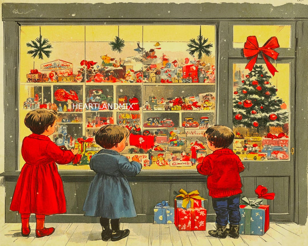 Vintage Christmas Store Window Shopping Digital Download Printable ...