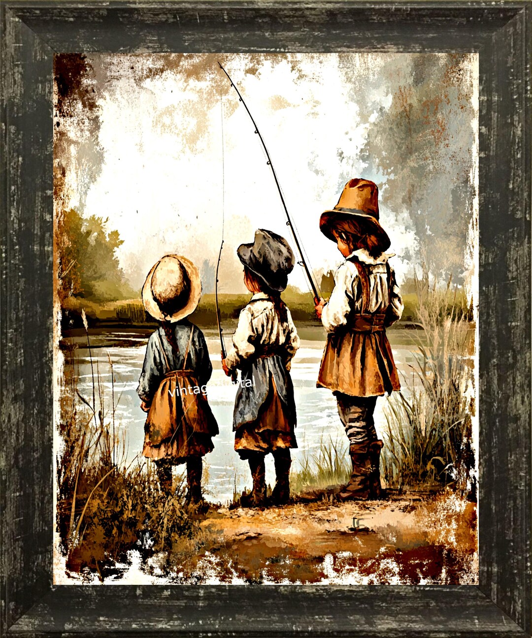 Vintage Colonial Fishermen Illustration Vintage Digital Wall Art ...