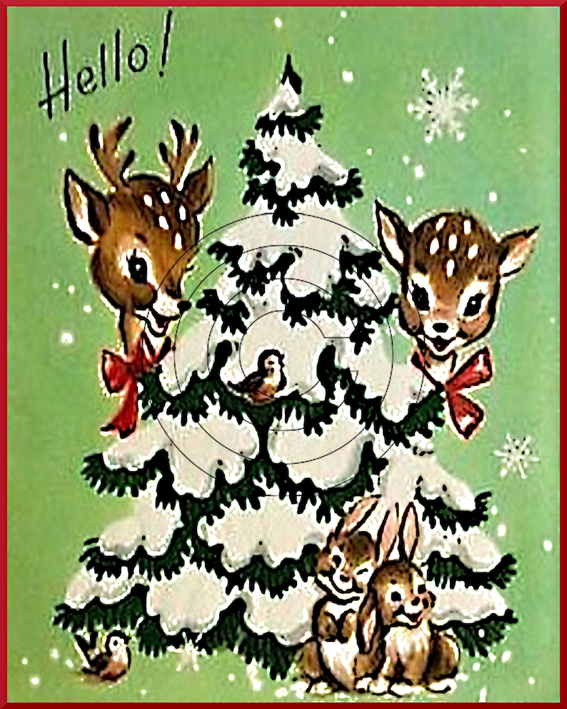 Retro Vintage Christmas Reindeer and Tree Image Digital | Etsy