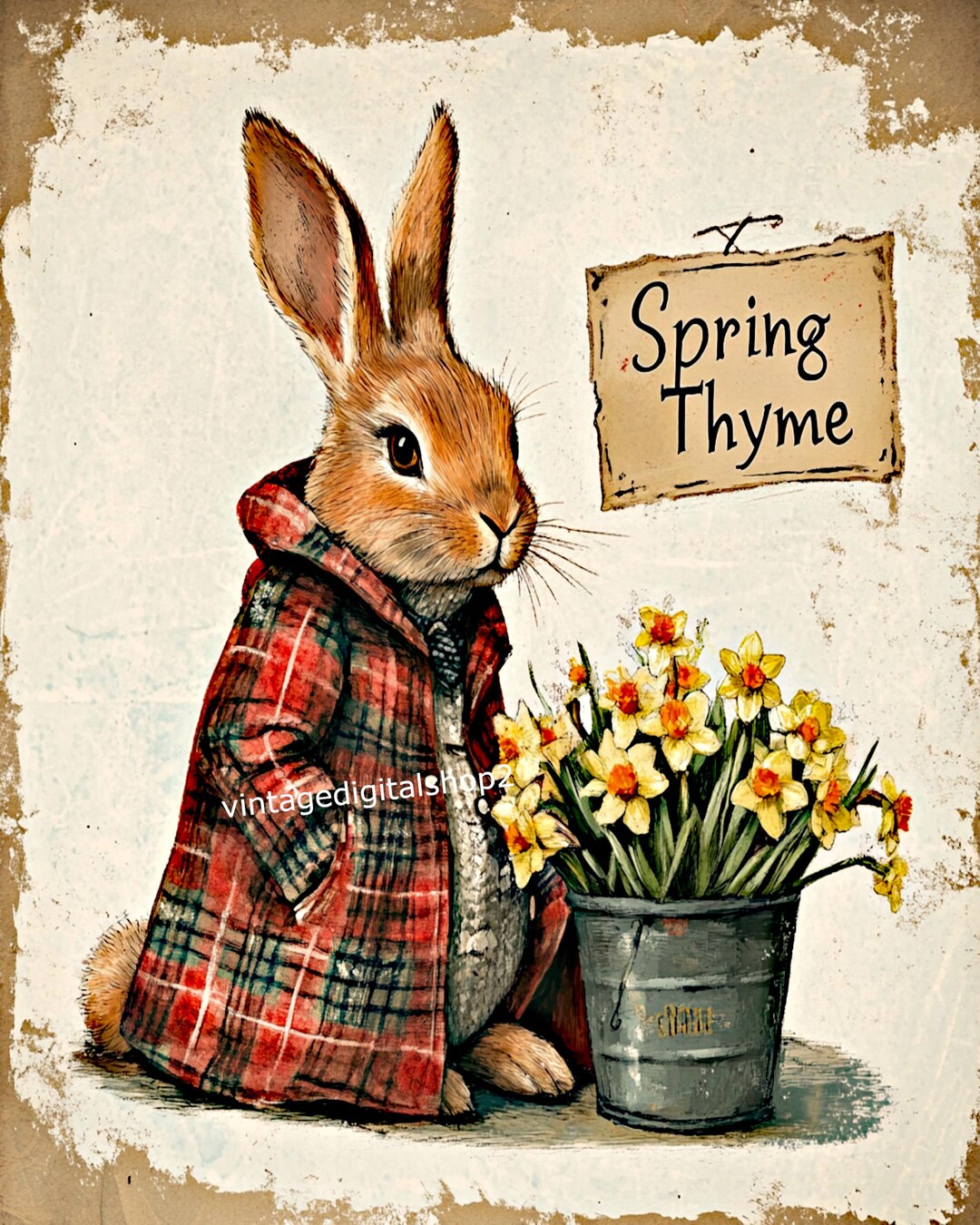 Vintage Easter Rabbit Spring Digital Download Printable Image Wall Art ...