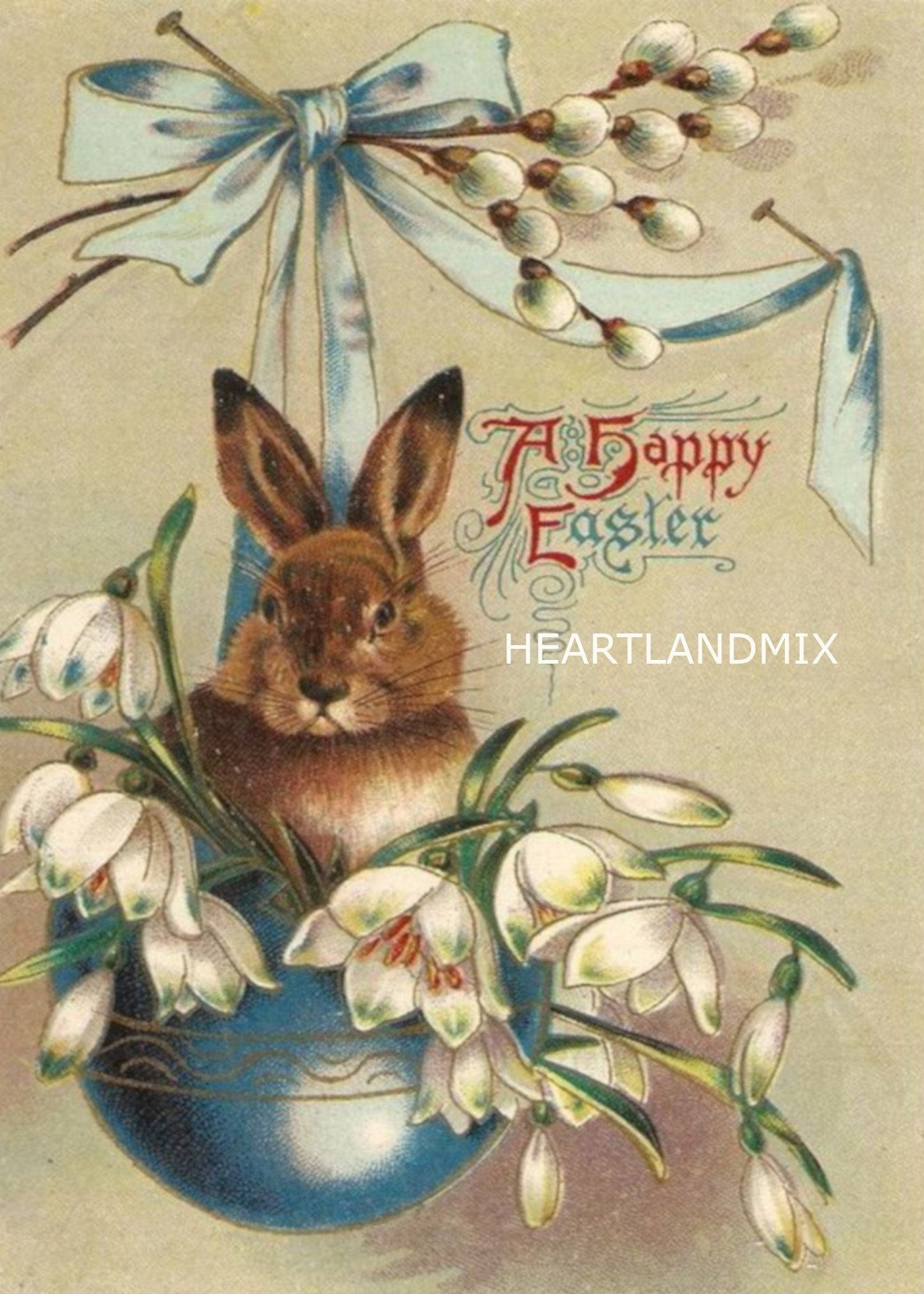 Vintage Easter Post Card Rabbit in Egg with Crocus Digital | Etsy