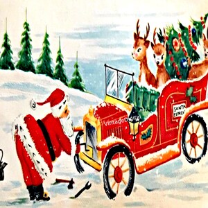Retro Santa Printable: Fixing Santa Express Jalopy - Vintage Christmas ...