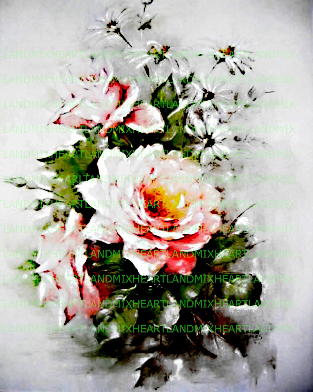 Vintage Old Fashioned Cabbage Rose Floral Wall Art Print Download ...