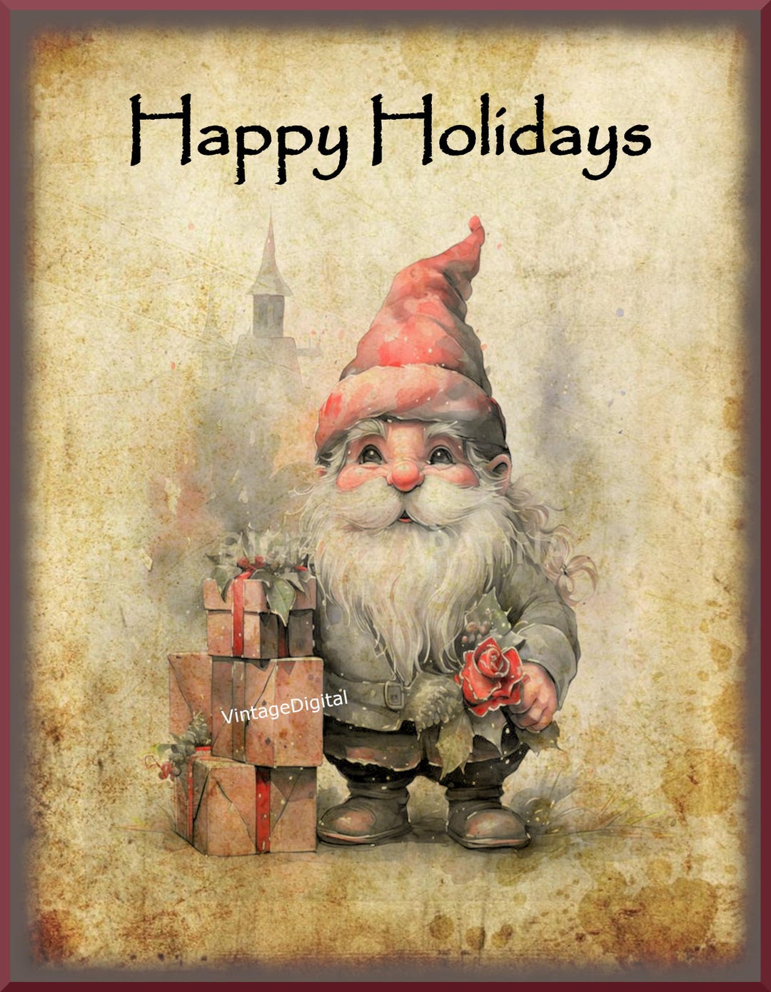 Happy Holidays GNOME Christmas Digital Image Download Printable - Etsy