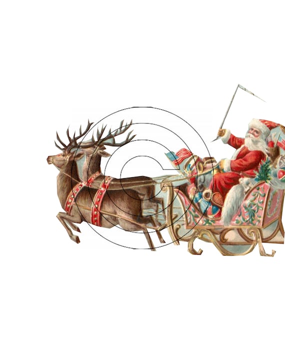 Vintage Santa Sleigh Clipart