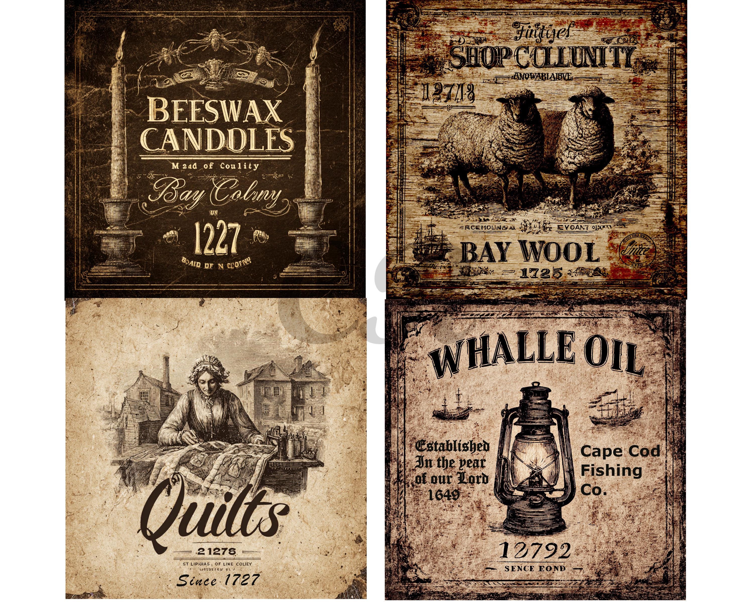 Vintage Colonial Folk Art Advertising Labels Digital Download ...